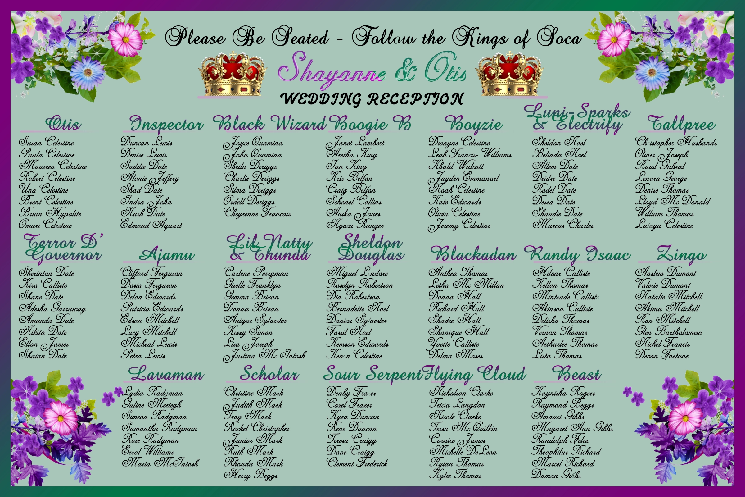 Seating Plan - Otis & Shayanne Wedding